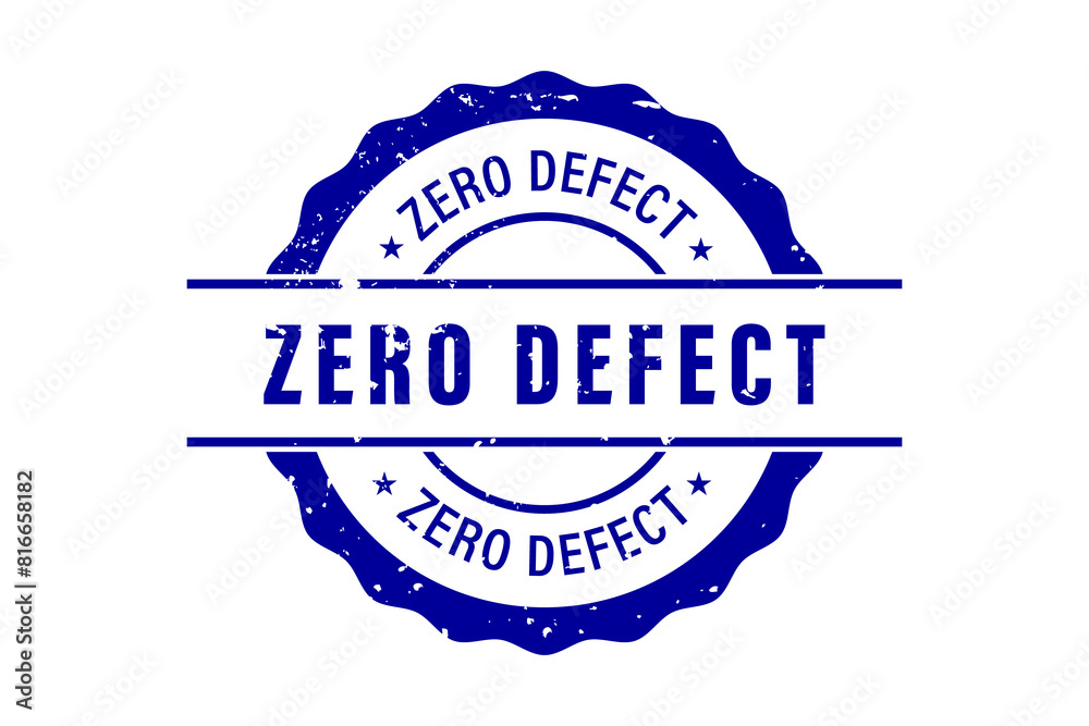 Grunge blue zero defect word round rubber seal stamp on white ...