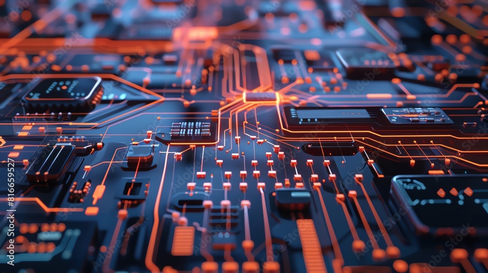 IT network hub front view close up of an IT network control center ...