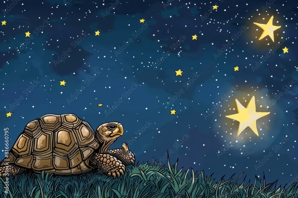 Cartoon cute doodles of a wise old tortoise sharing tales of his ...