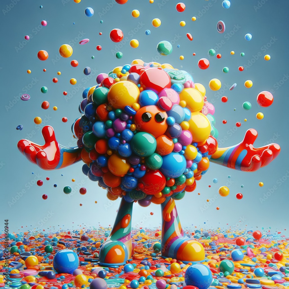 A whimsical explosion of colorful gumballs creating a playful, vibrant ...