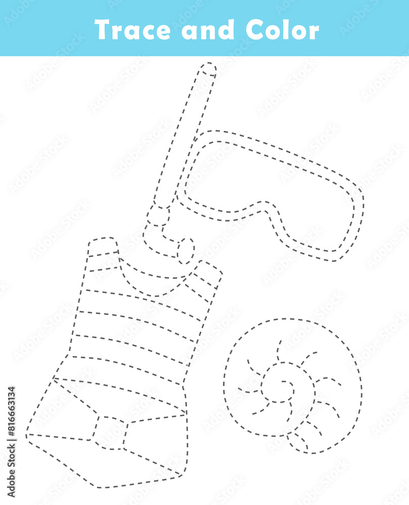 Summer trace and color for children. Handwriting practice. Coloring ...