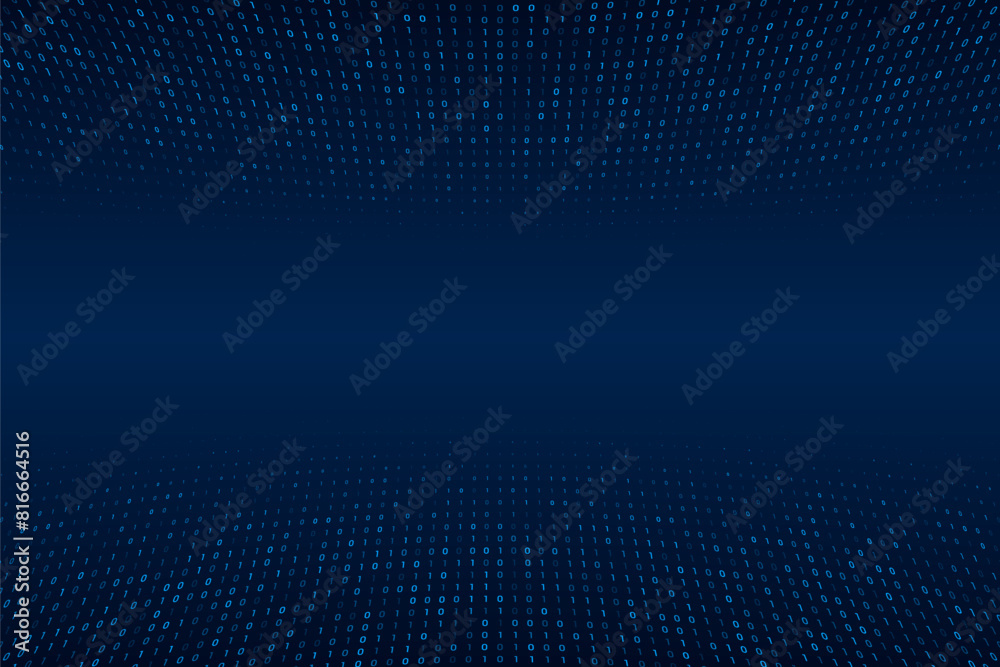 Blue random digital data matrix of binary code numbers isolated on a dark gradient background ...