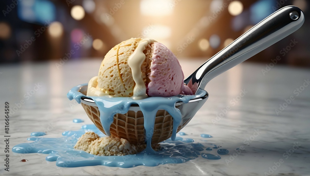 A 3d ultra hd hyper detailed, realistic ice cream scoop filled with ...