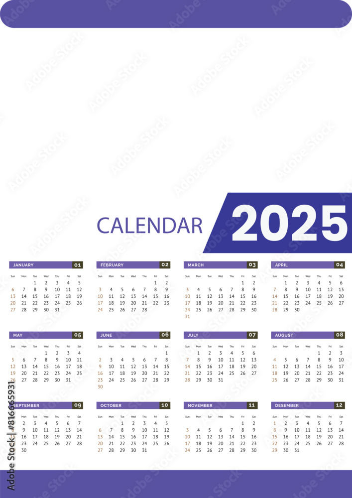 2025 Calendar Template, 2025 wall calendar design abstract template ...