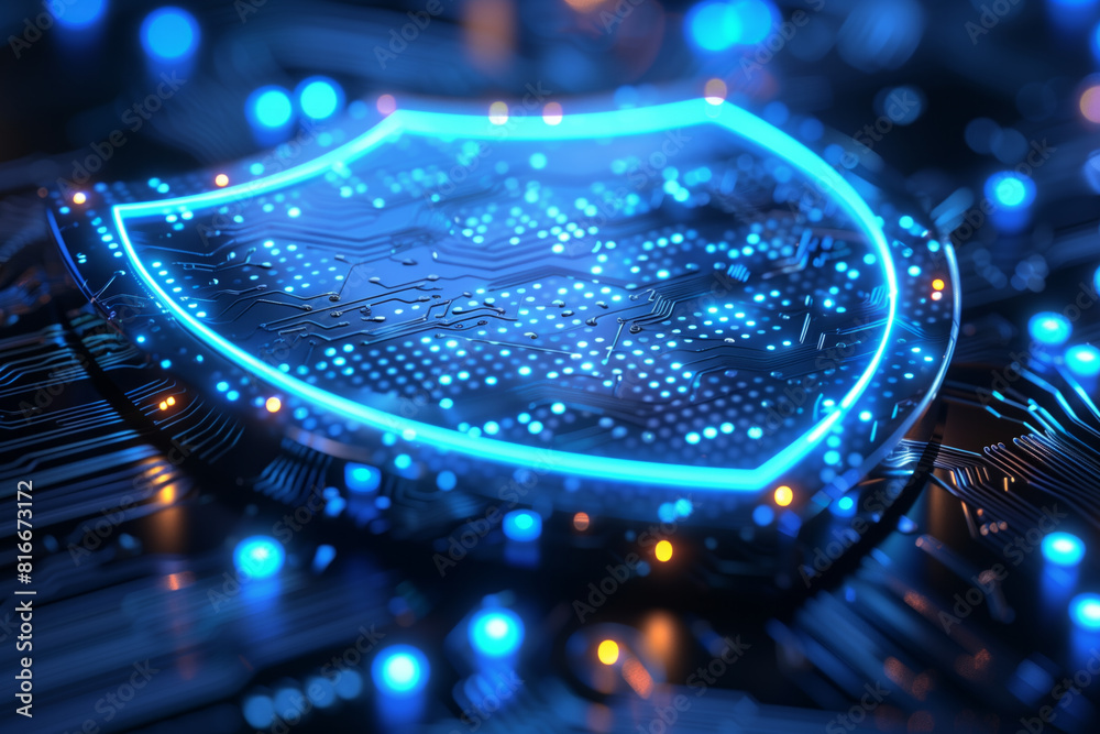 Futuristic Digital Shield Logo with Pixelated and Circuit Design Stock ...