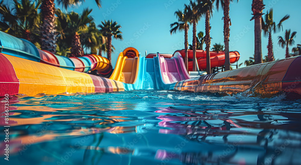 Summer empty water park, water fun concept for the whole family. Stock ...