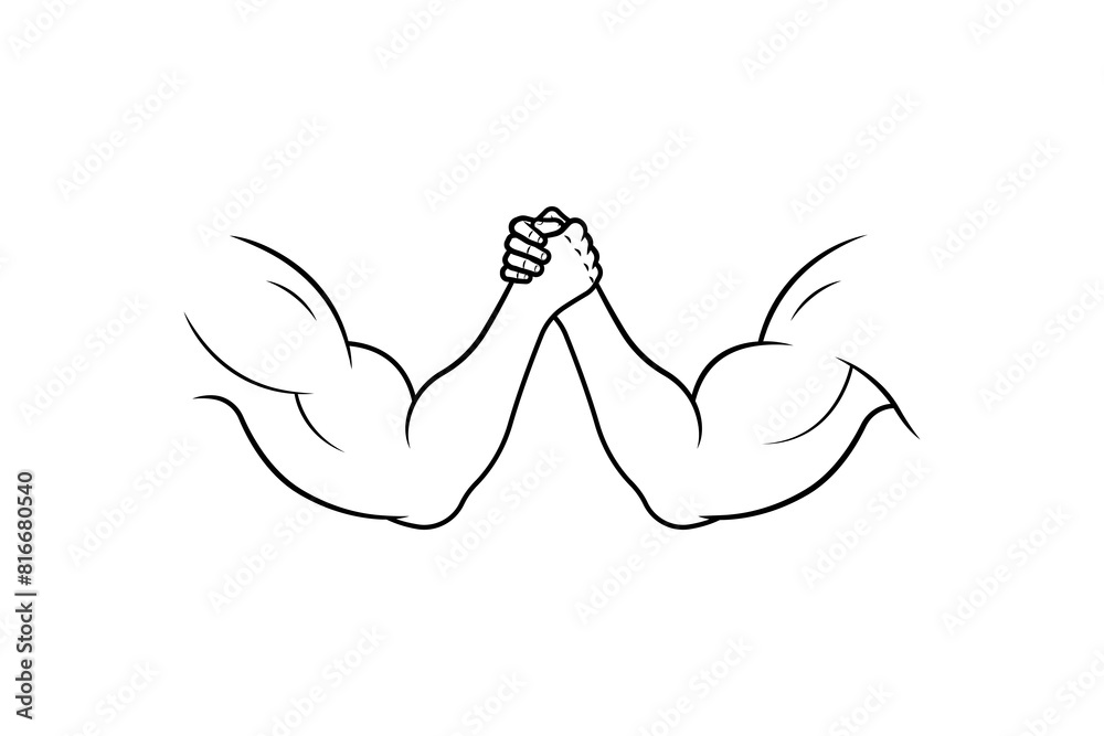 Arm wrestling fight line art isolate on white background. Stock Vector ...