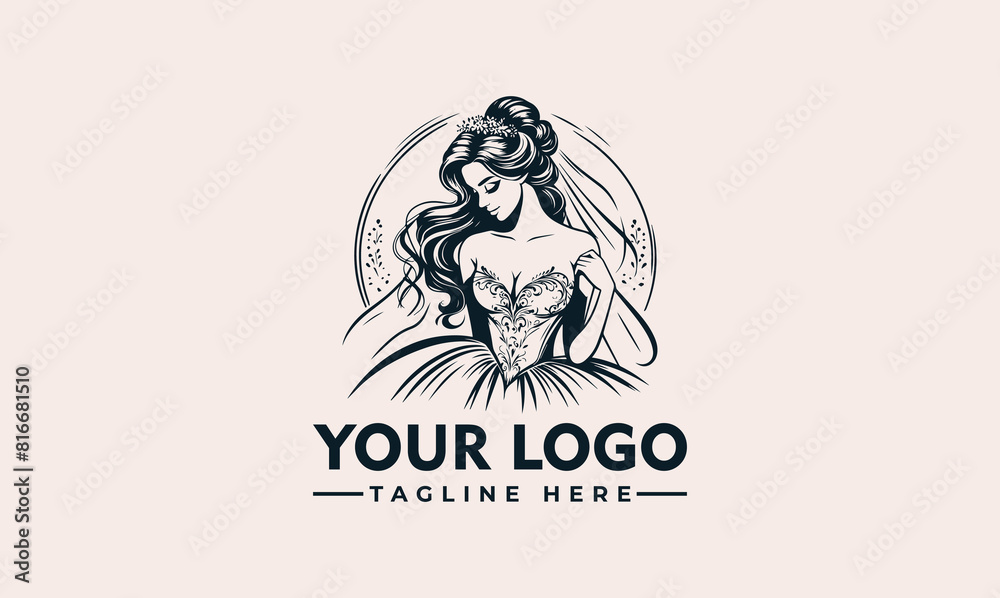 woman wedding dress vector logo illustration woman bride in a bridal ...