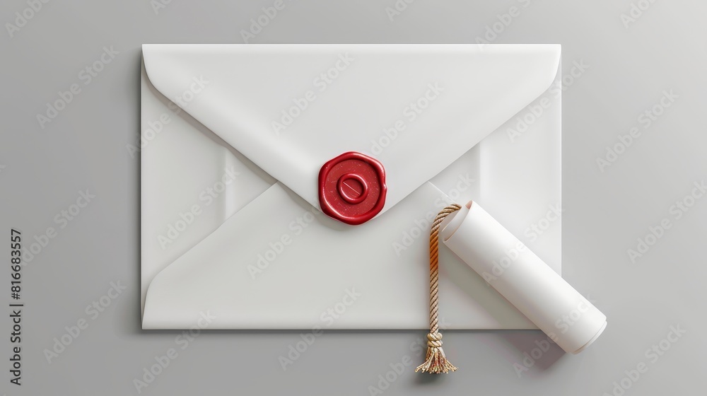 The envelope and scroll have a red wax border and rope template ...