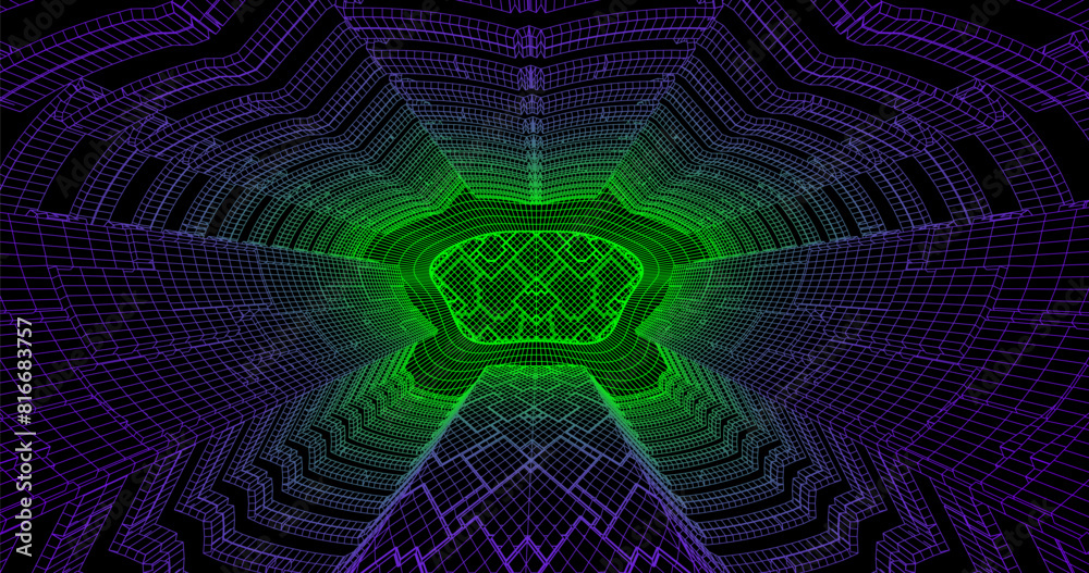 Wire low poly frame of a futuristic corridor or tunnel, consisting of ...