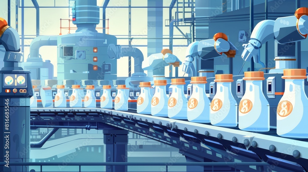 Dairy products production, automation, smart industrial robot ...