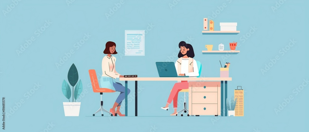 hiring process illustration HR woman hiring woman candidate corporate ...