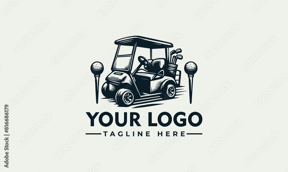 golf cart vector logo concept detailed vintage etching style drawing ...