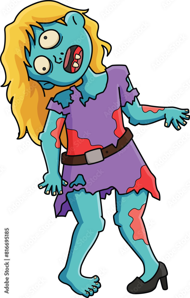 Zombie Girl Cartoon Colored Clipart Illustration Stock Vector | Adobe Stock