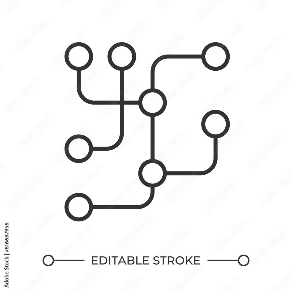 Metro network map linear icon. Interconnected lines and nodes. Public ...