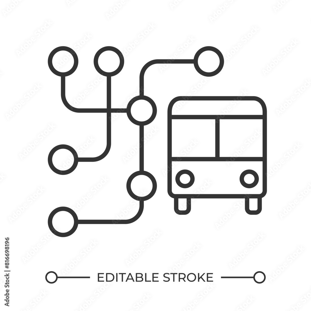 Bus route map linear icon. City bus network. Bus stations. City ...