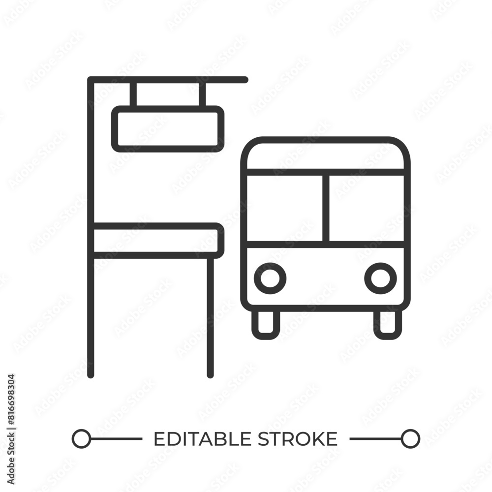 Bus stop linear icon. Public transport service. Bus station. Urban ...
