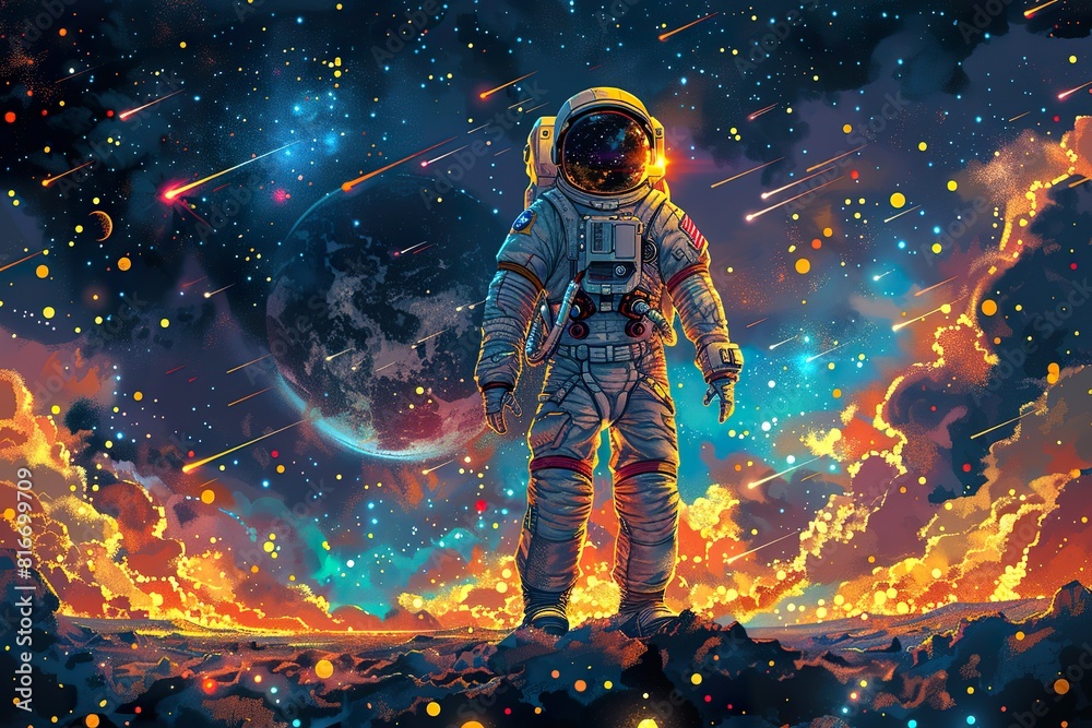 Create an 8 – bit pixel art design of an astronaut in outerspace and ...