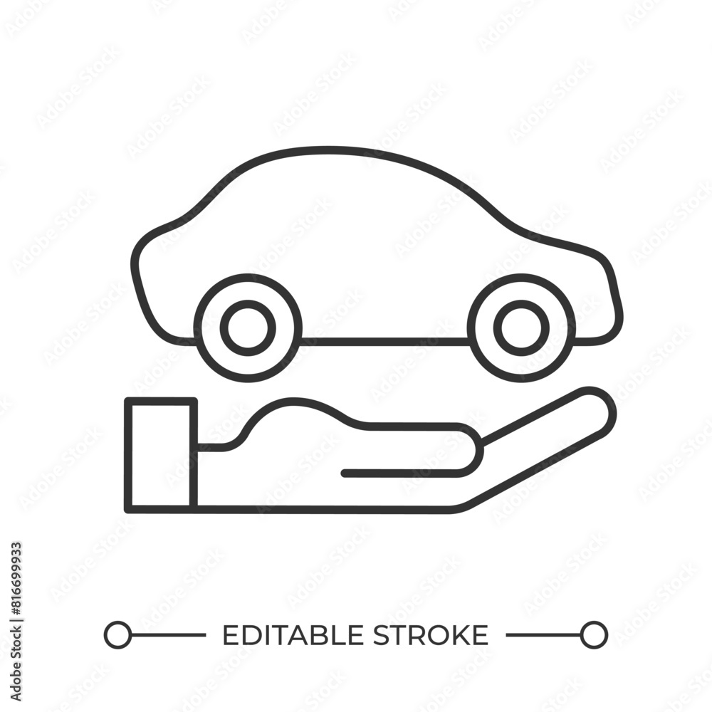 Car Insurance Linear Icon Hand Holding Car Selling Automobile Car Ownership Commercial Offer