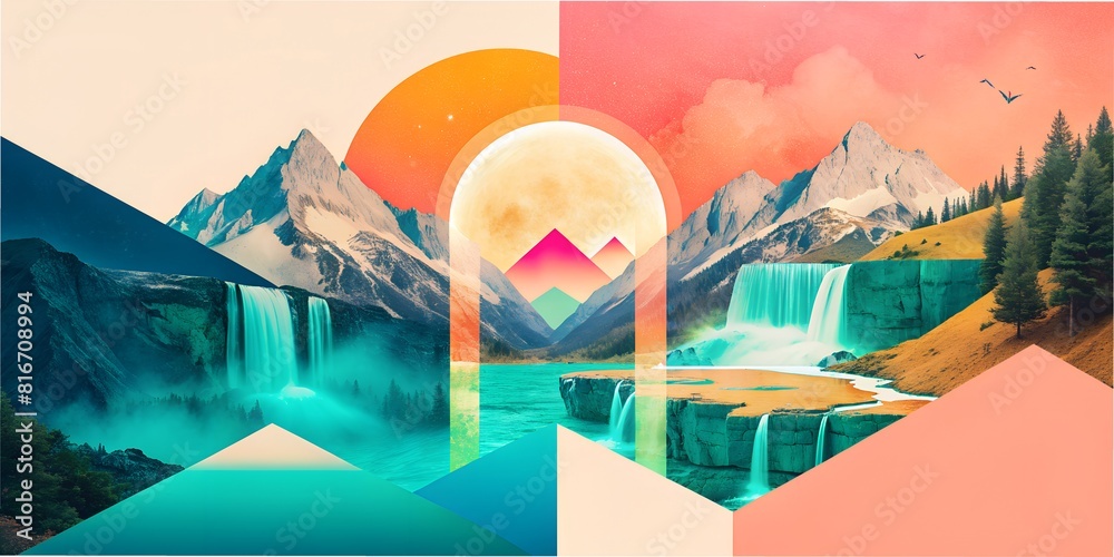 sunset in the mountains Collage, idea, background for the desktop, idea ...