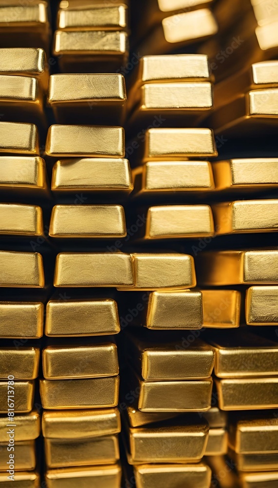 AI generated illustration of a stack of gold bars piled together in close-up view Stock ...