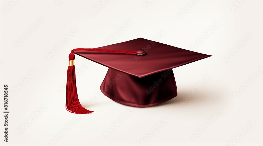 Graduation cap maroon white background Stock Photo | Adobe Stock