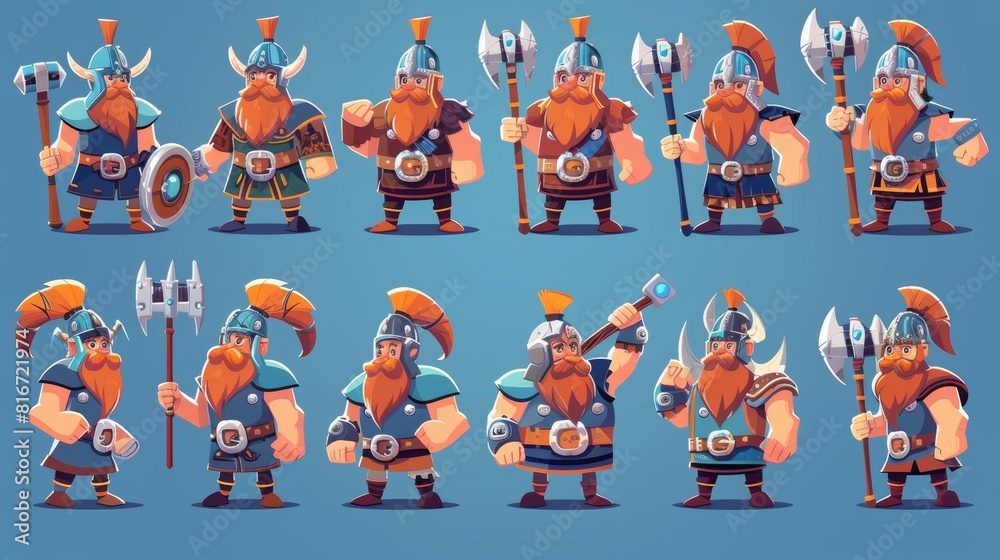 Scandinavian warrior figure fights with hammer animated effect ...