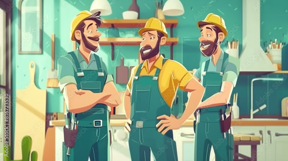 Web banner of workers repairing and maintaining house room. Handymen ...