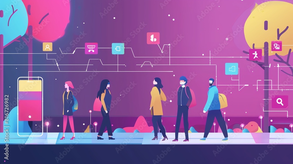 Customer journey mapping flat design, side view, customer experience ...