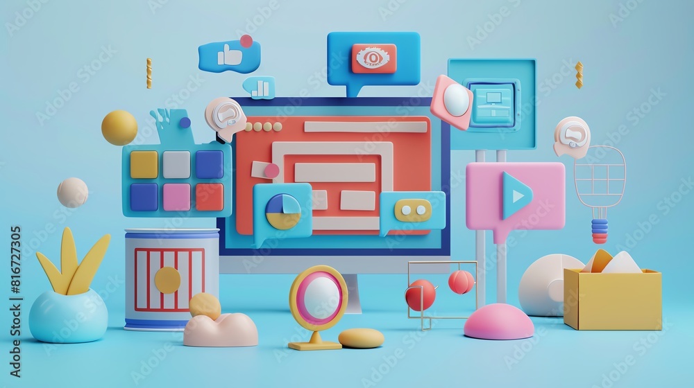 Content distribution channels flat design, side view, media theme, 3D ...