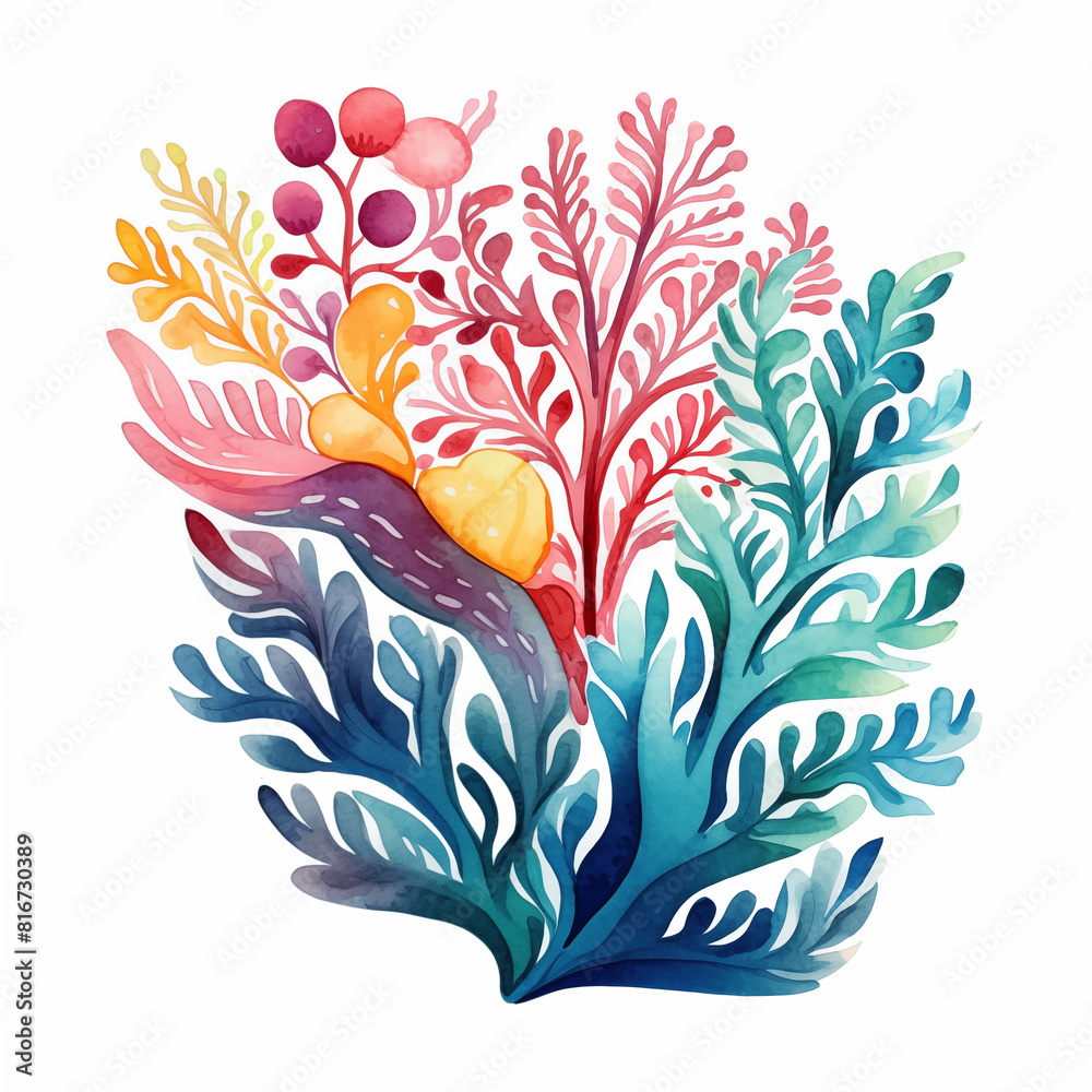 Colorful algae isolated on a white background. Watercolor illustration ...