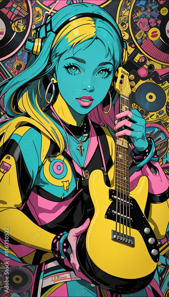 Funky Afro girl on Bold, geometric patterns with metallic and neon ...