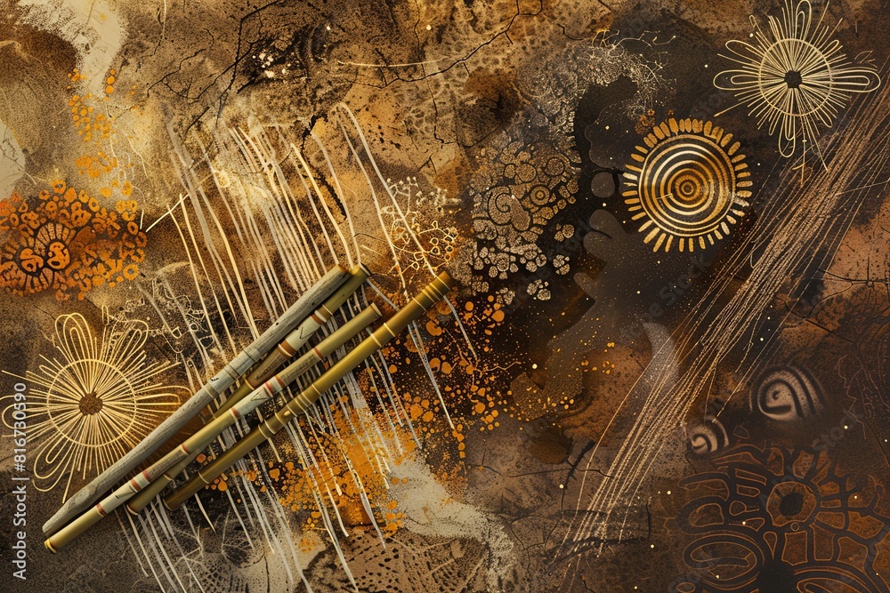 surreal landscape with abstract representations of didgeridoos and ...