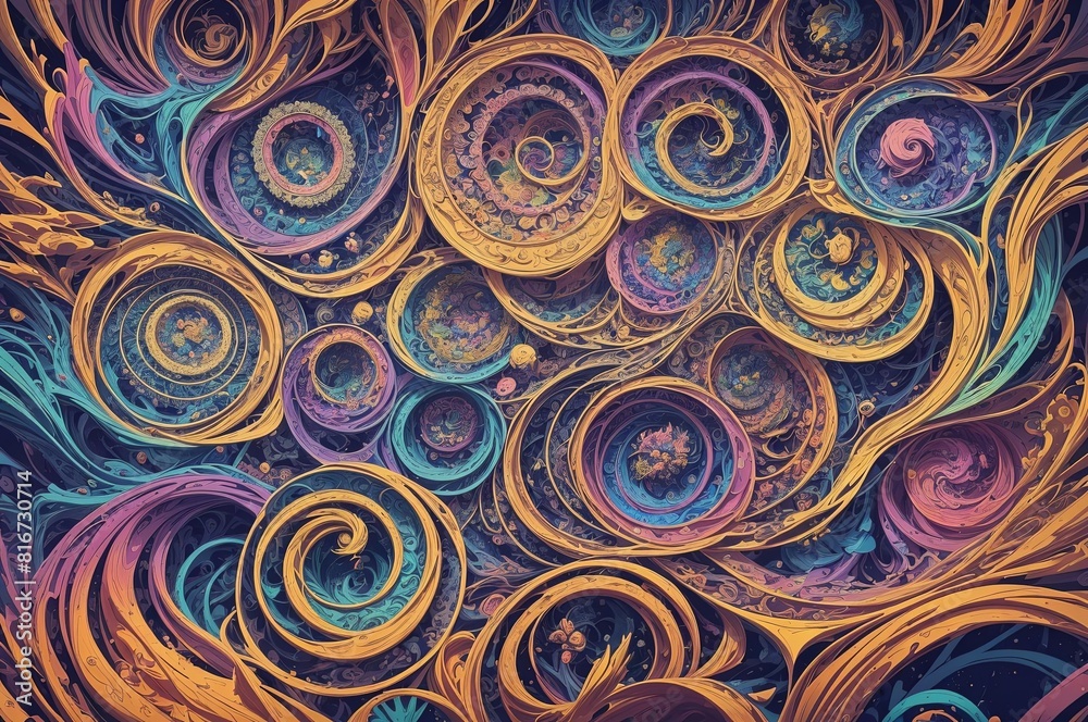 Psycho rock mystical, swirling pattern of vibrant colors and shapes ...