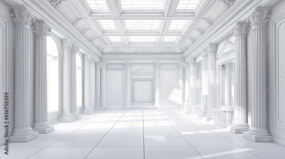 White mansard interior design image. Modern illustration of an open ...