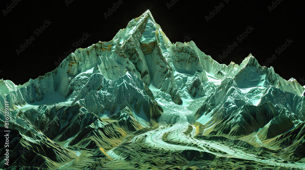 Technical visual illustration, mountain 3D LiDAR GIS aerial map K2 and ...