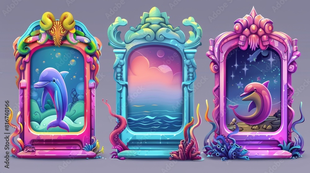 ภาพประกอบสต็อก The social media post templates feature abstract trippy ...