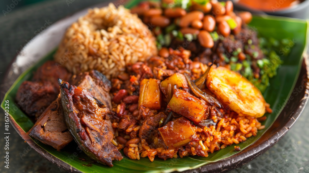 Vibrant display of african food featuring jollof rice, grilled meat ...