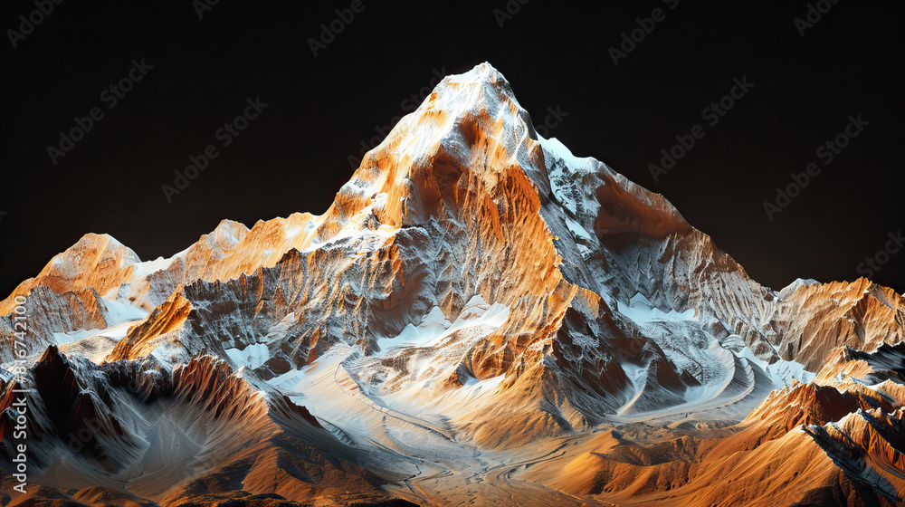 Technical visual illustration, mountain 3D LiDAR GIS aerial map K2 and ...