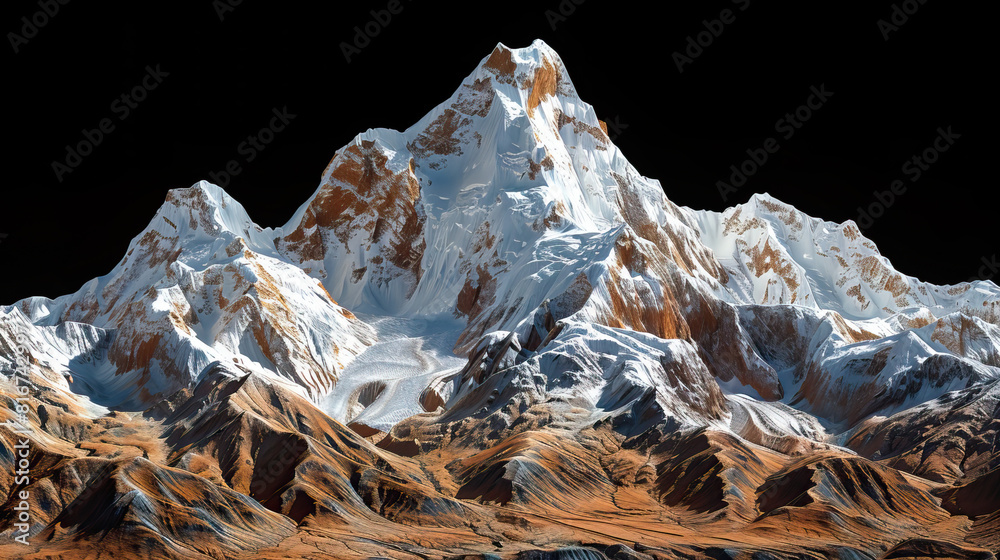 Technical visual illustration, mountain 3D LiDAR GIS aerial map K2 and ...