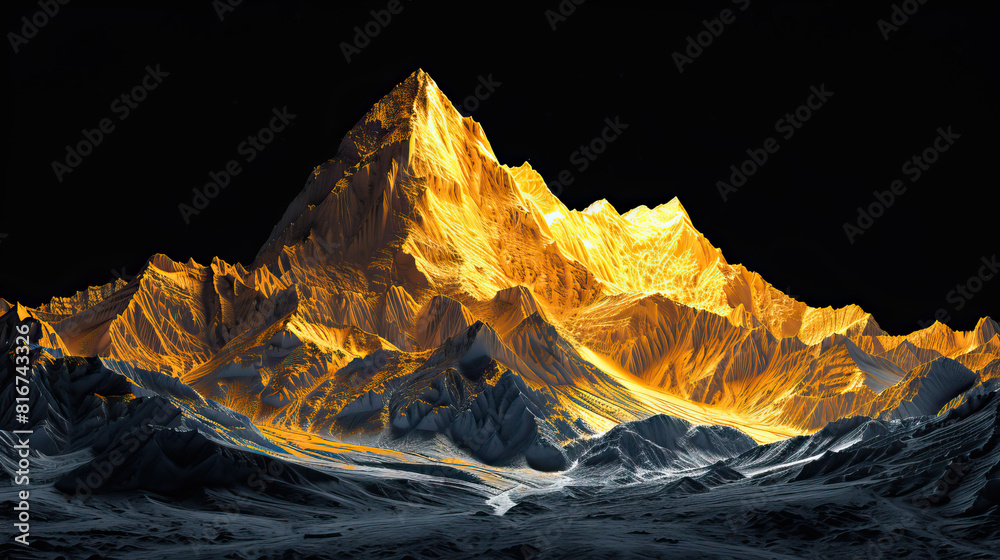 Technical visual illustration, mountain 3D LiDAR GIS aerial map K2 and ...