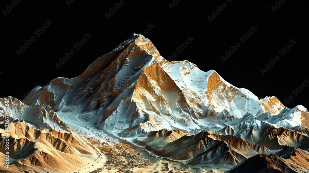 Technical visual mountain 3D LiDAR GIS aerial map, Mount Everest and ...