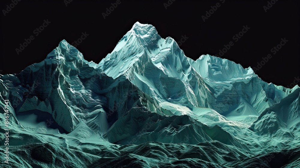 Technical visual mountain 3D LiDAR GIS aerial map, Mount Everest and ...