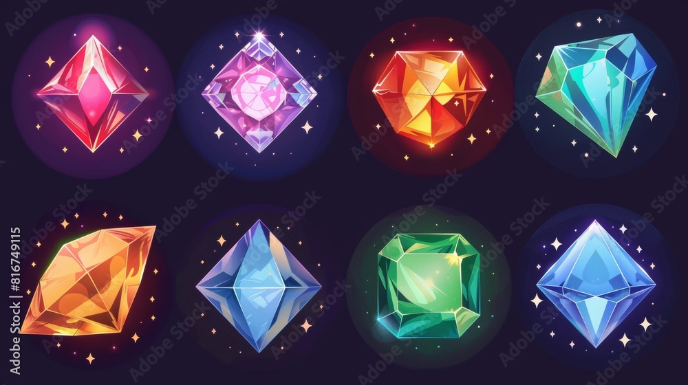 Diamond crystal cartoon isolated on dark background. Modern ...