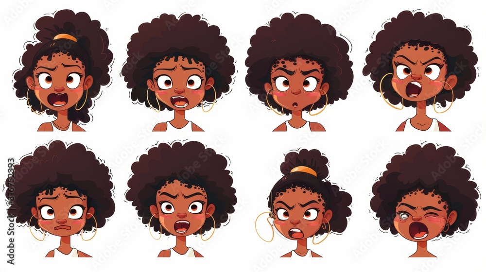 An african black girl's face expression avatar modern set. Cute afro ...