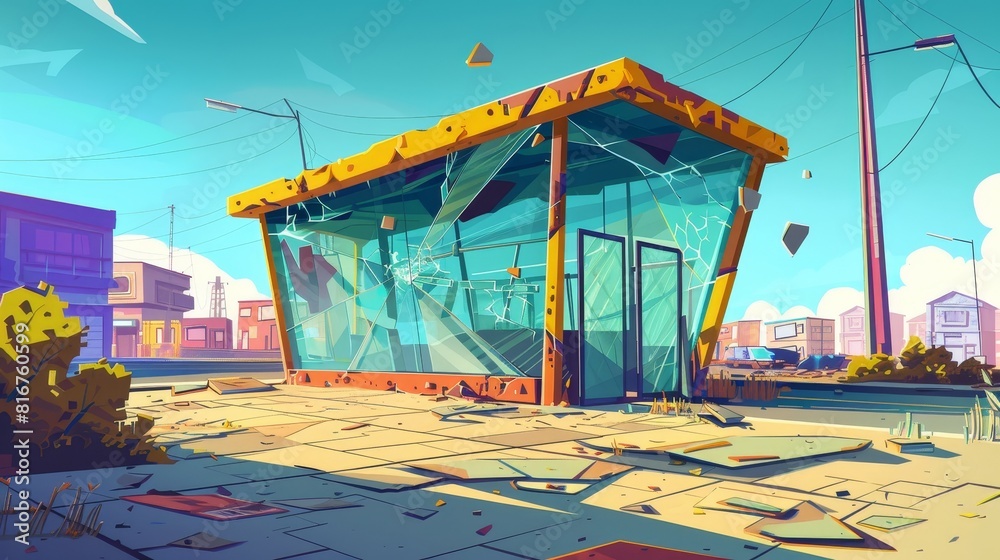 Against a background of decayed and abandoned city graffiti, a broken ...