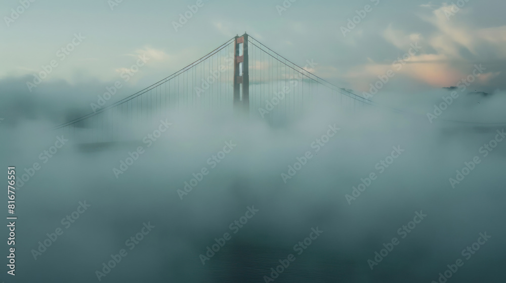 In the quiet moments before sunrise, the Golden Gate Bridge is veiled ...
