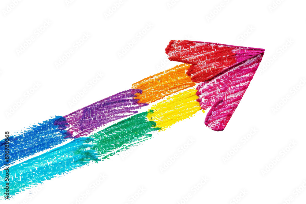 rainbow colored arrow is drawn on a transparent background. The colors ...
