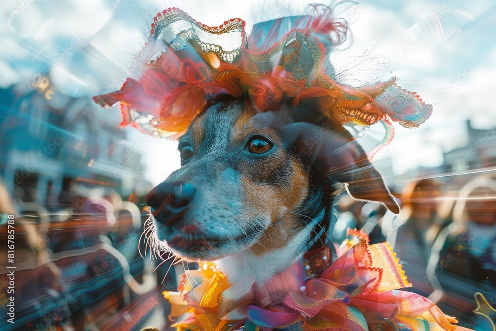 Dog dressed in a costume for a pet parade, showcasing its quirky side ...