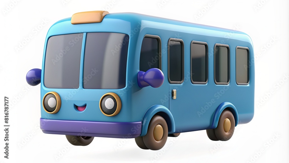 Cute blue cartoon bus with round eyes and a happy expression, perfect ...